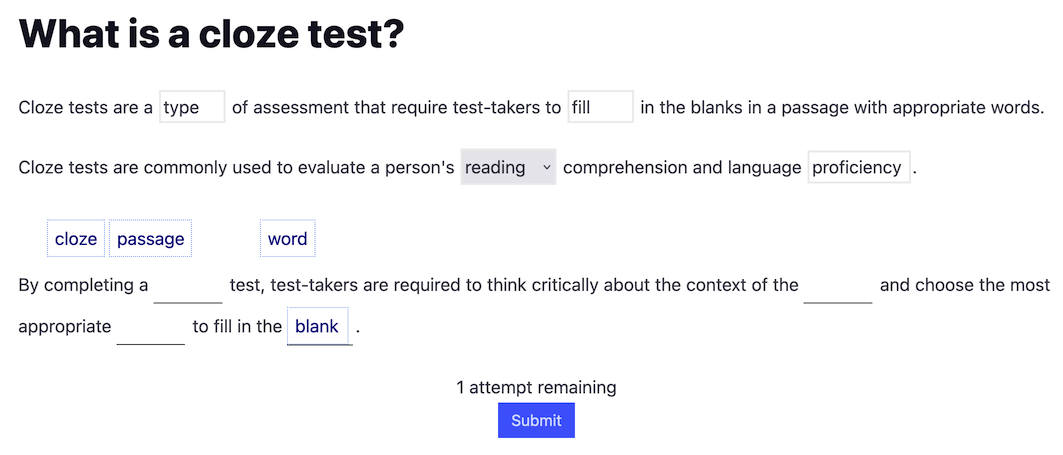 Clozetesting.com - create an online cloze test Clozetesting.com - create an online cloze test